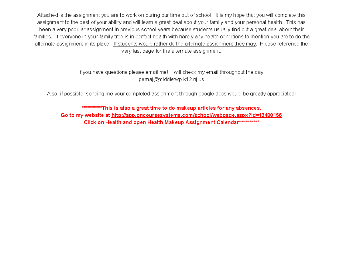 Family Health History Assignment - Attached is the assignment you are ...