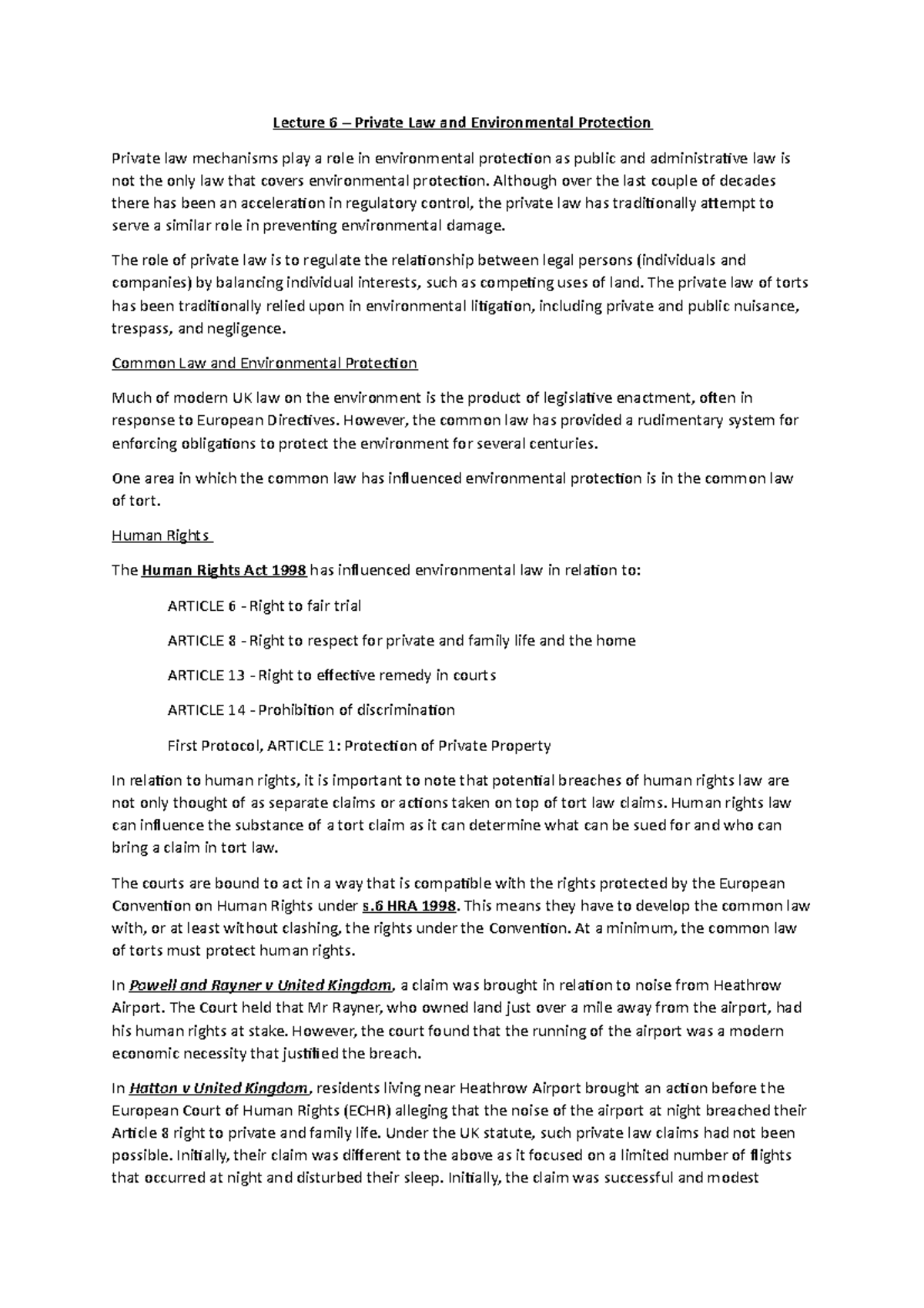 Lecture 6 - Private Law and Environmental Protection - Lecture 6 ...