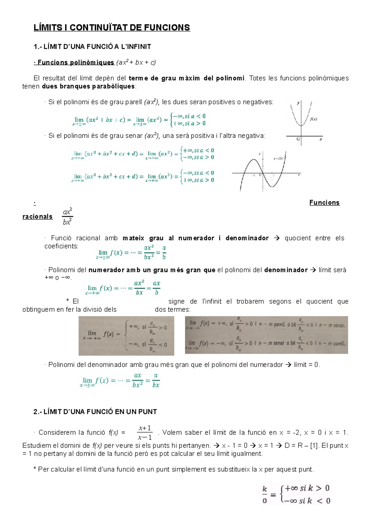 Anàlisi matematicas 2on batchillerat - LÍMITS I CONTINUÏTAT DE FUNCIONS 1.- LÍMIT D’UNA FUNCIÓ A ...