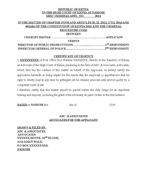 Chamber Summons - REPUBLIC OF KENYA IN THE HIGH COURT OF KENYA AT ...