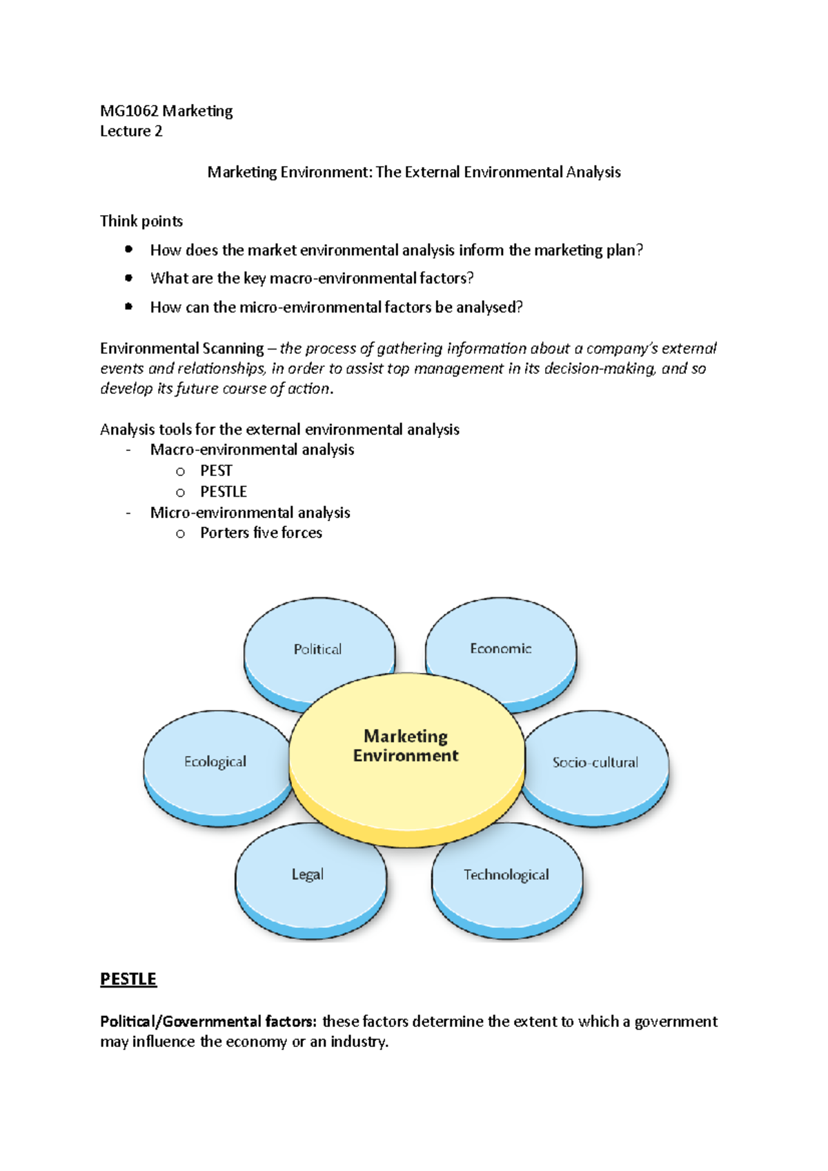 Marketing Environment - Analysis tools for the external environmental ...