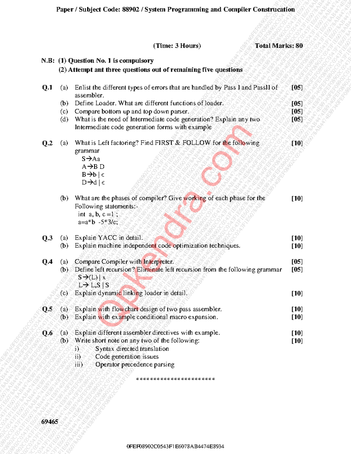SPCC SEM6 CBCS Computer ENGG DEC19 - 69465 (Time: 3 Hours) Total Marks: 80 N: (1) Question No. 1 ...