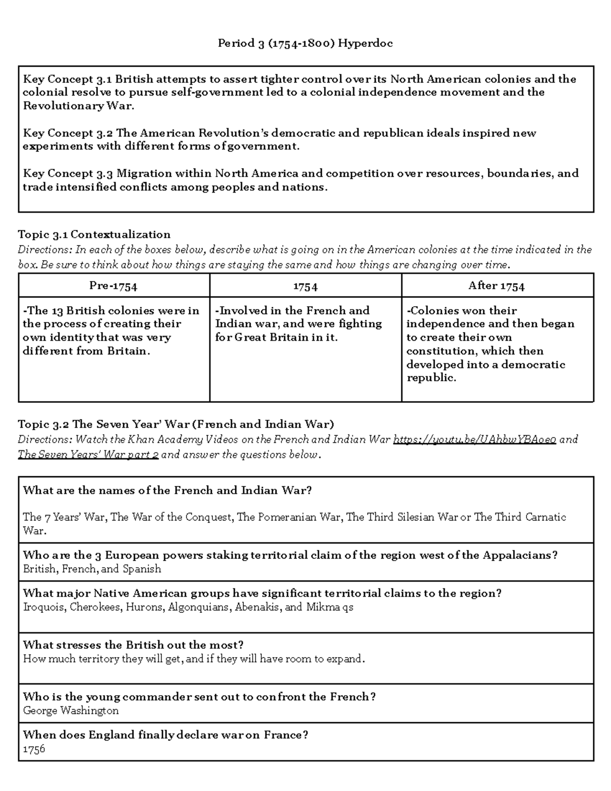 Period 3 Hyperdoc - Key Concept 3 British attempts to assert tighter ...