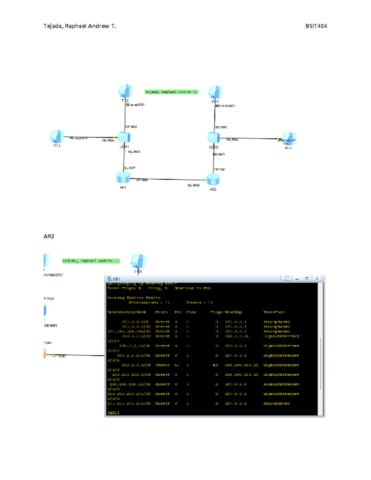 05 Laboratory Exercise 1 - AR AR PC1 ping to PC2,PC3,PC PC 4 ping to PC ...