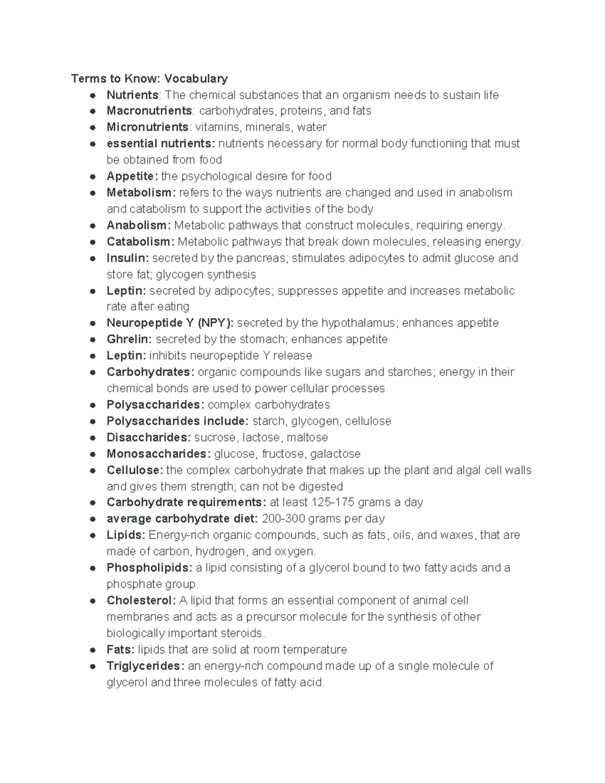 Anatomy Chapter 18 Nutrition and Metabolism Vocabulary - Terms to Know ...