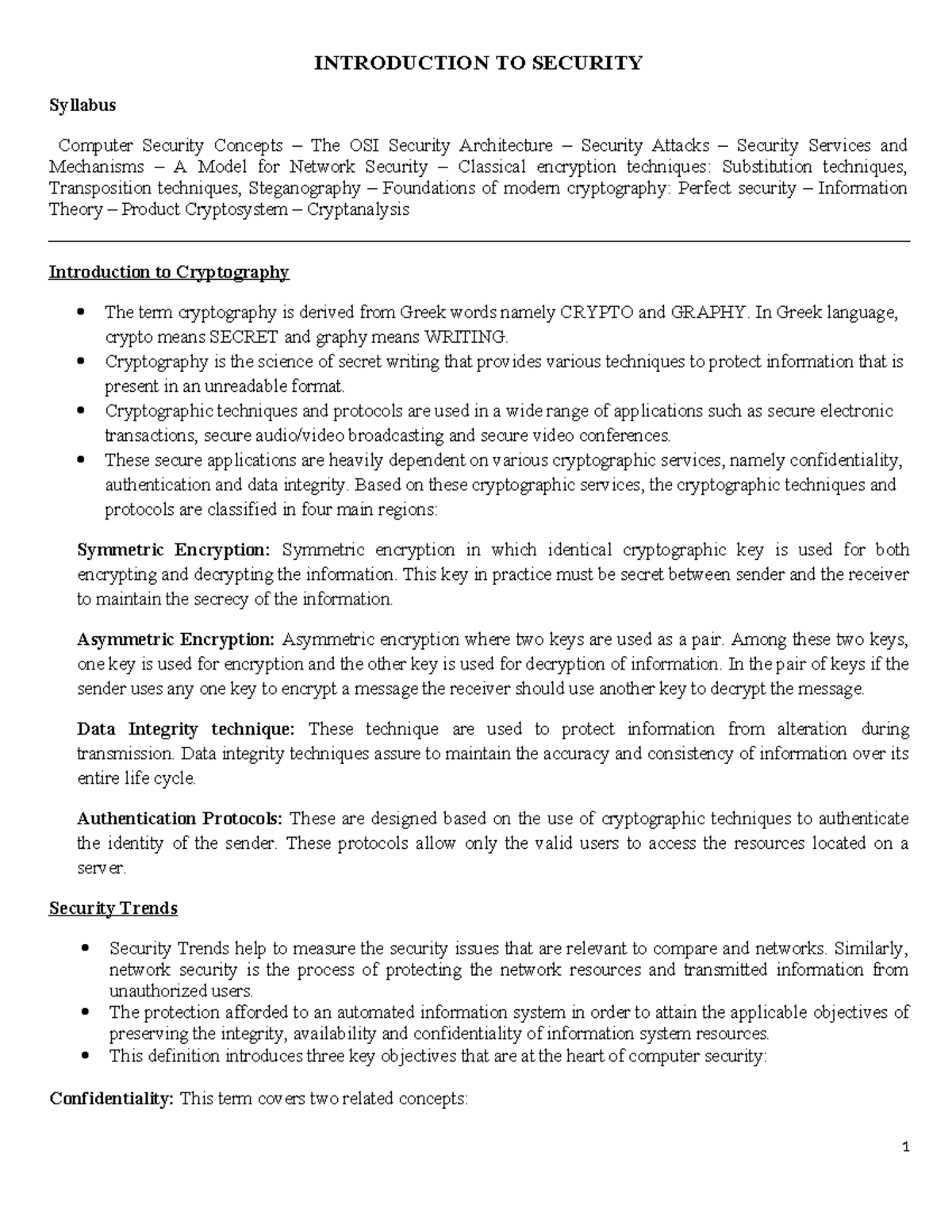 Ccs Unit I Notes Introduction To Security Syllabus Computer Security Concepts The Osi