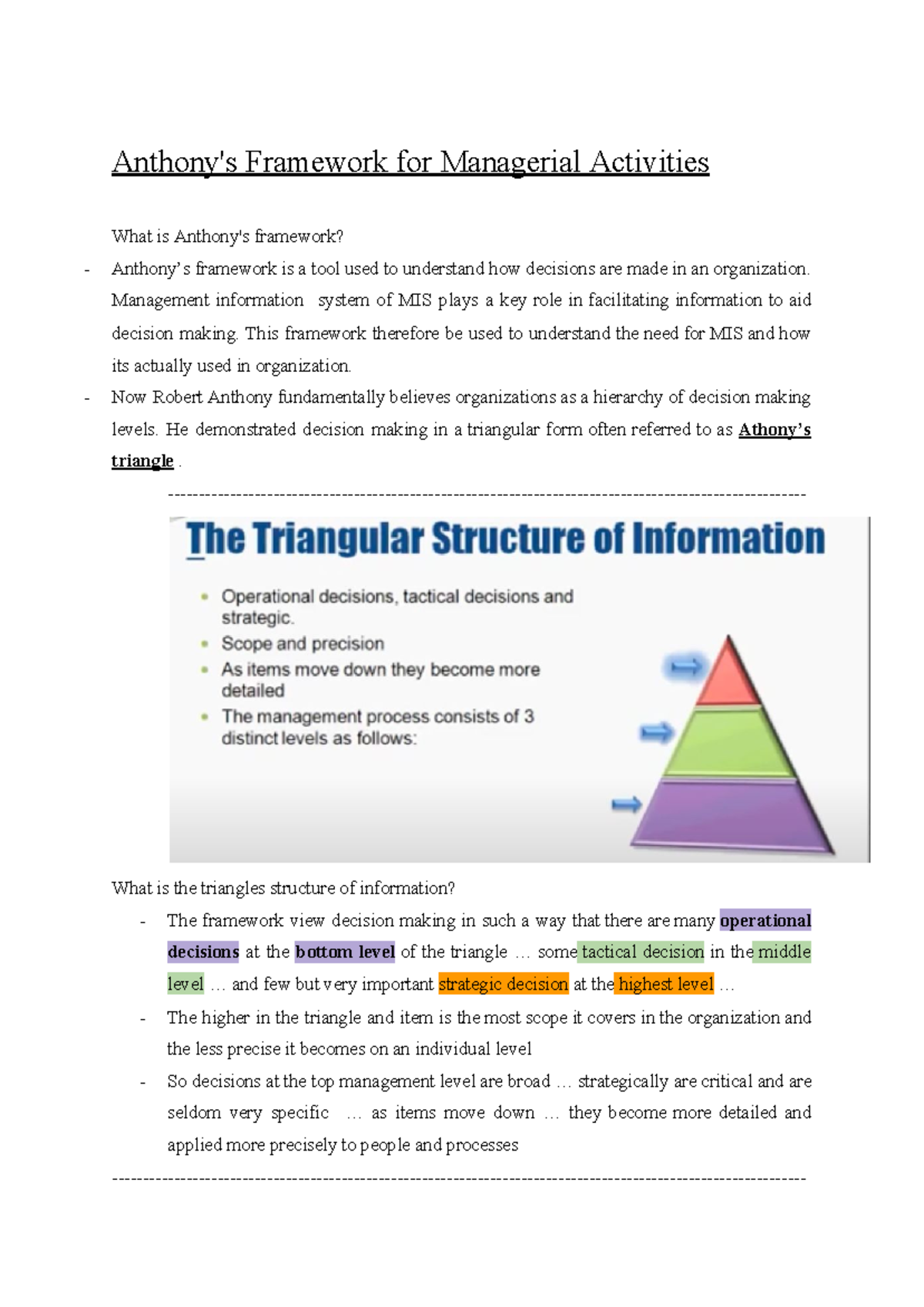 Anthony's Framework for Managerial Activities - Management information ...