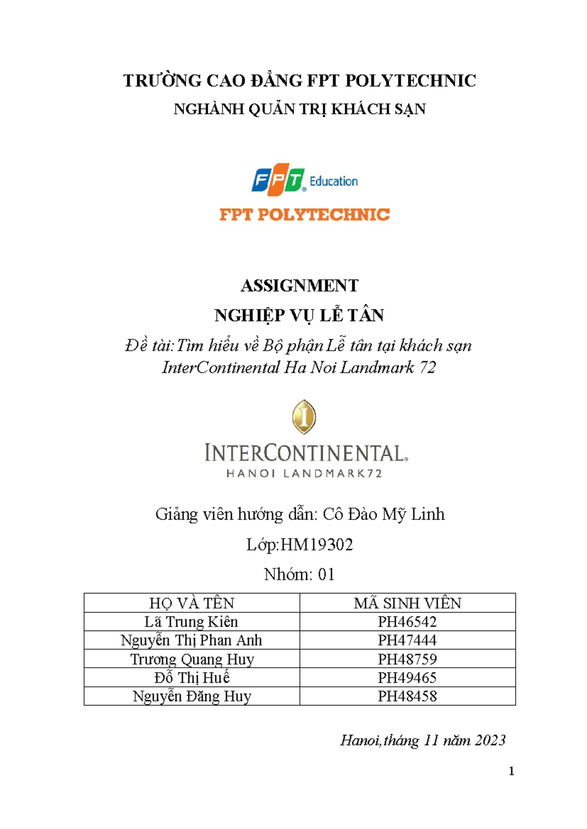 Asm hoàn chỉnh nhóm 1 - Summary Quản trị nhà hàng - TRƯỜNG CAO ĐẲNG FPT ...
