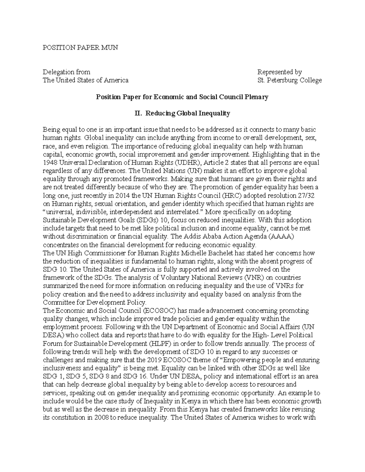 Position Paper MUN - DO NOT COPY ONLY FOR REFERENCE - POSITION PAPER ...