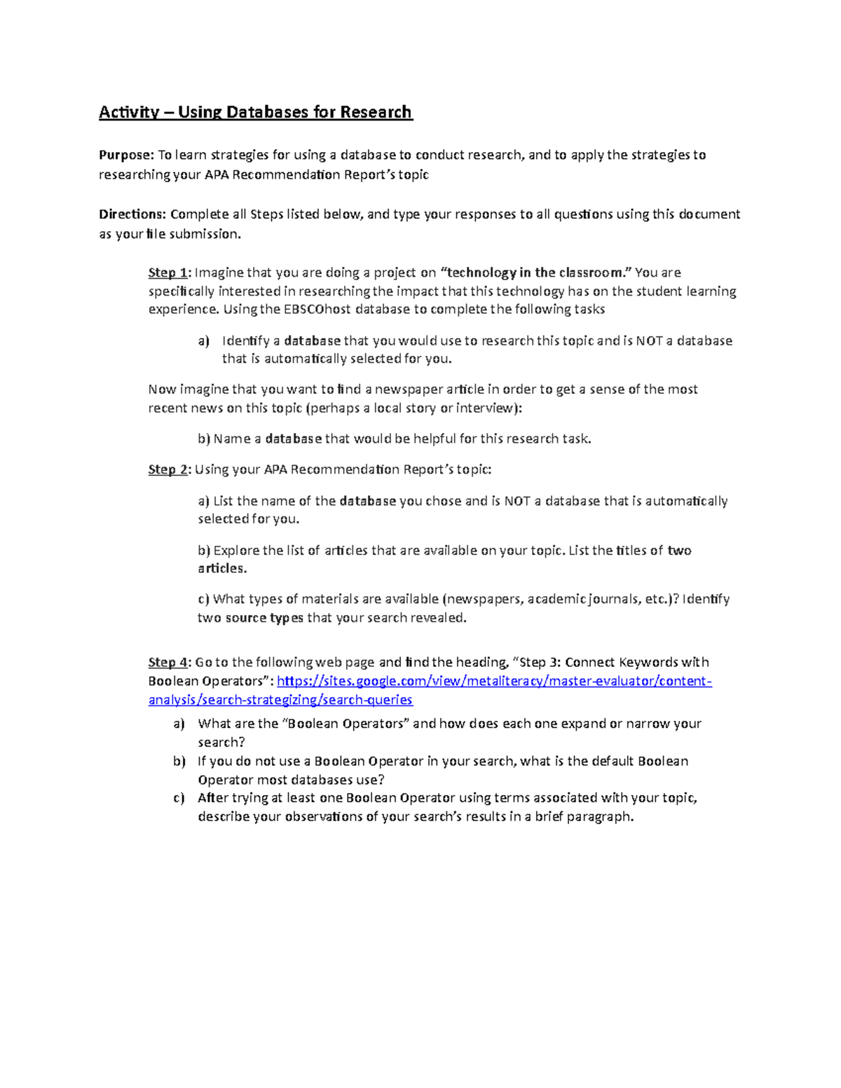 Database Activity 2021 - Activity – Using Databases for Research ...