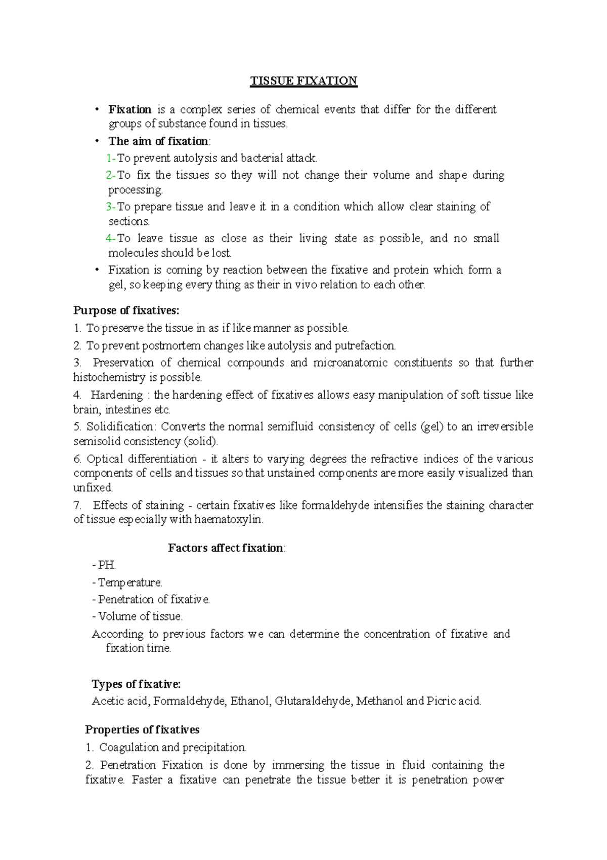 Tissue Fixation - TISSUE FIXATION Fixation is a complex series of ...