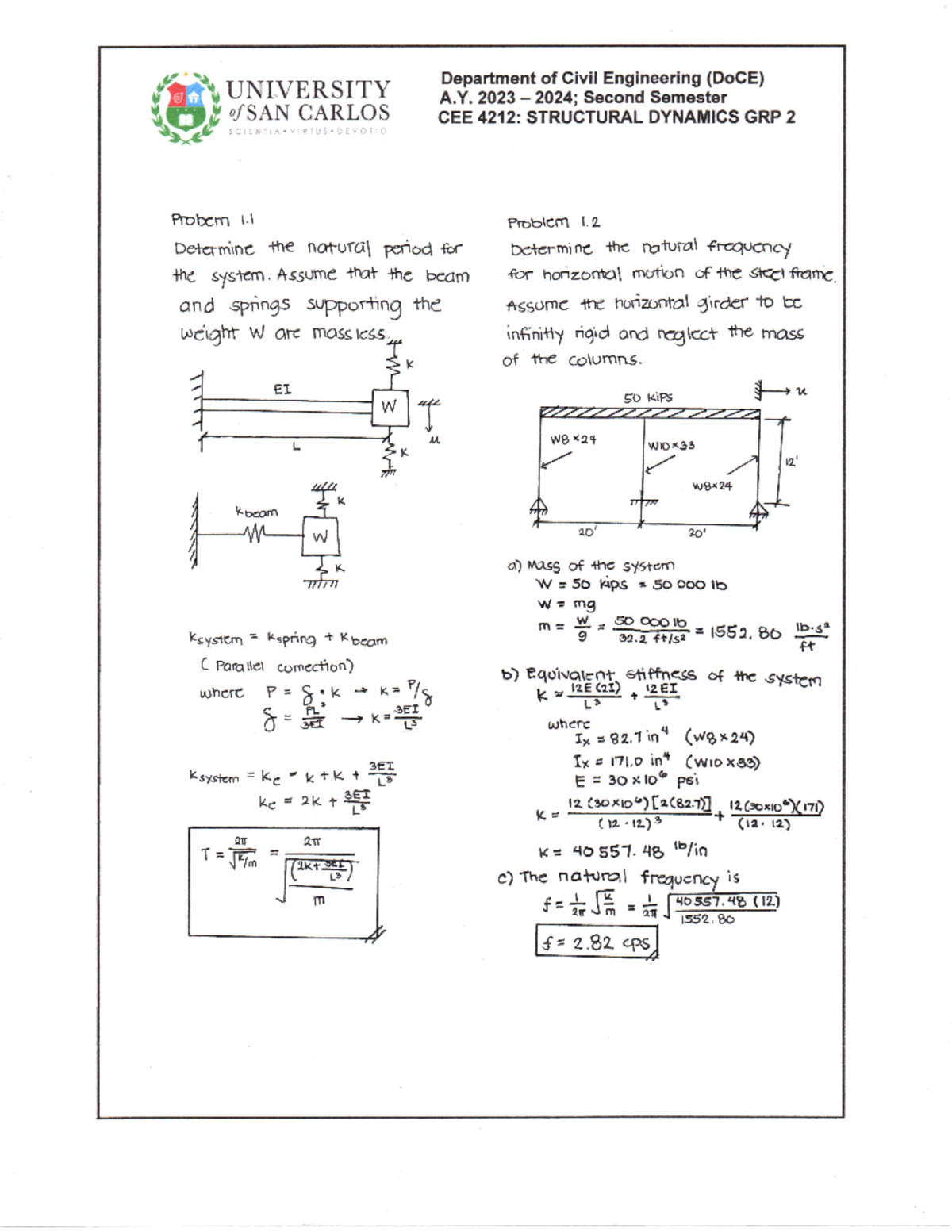 Problem Set 1 - Structural Dynamics - Studocu