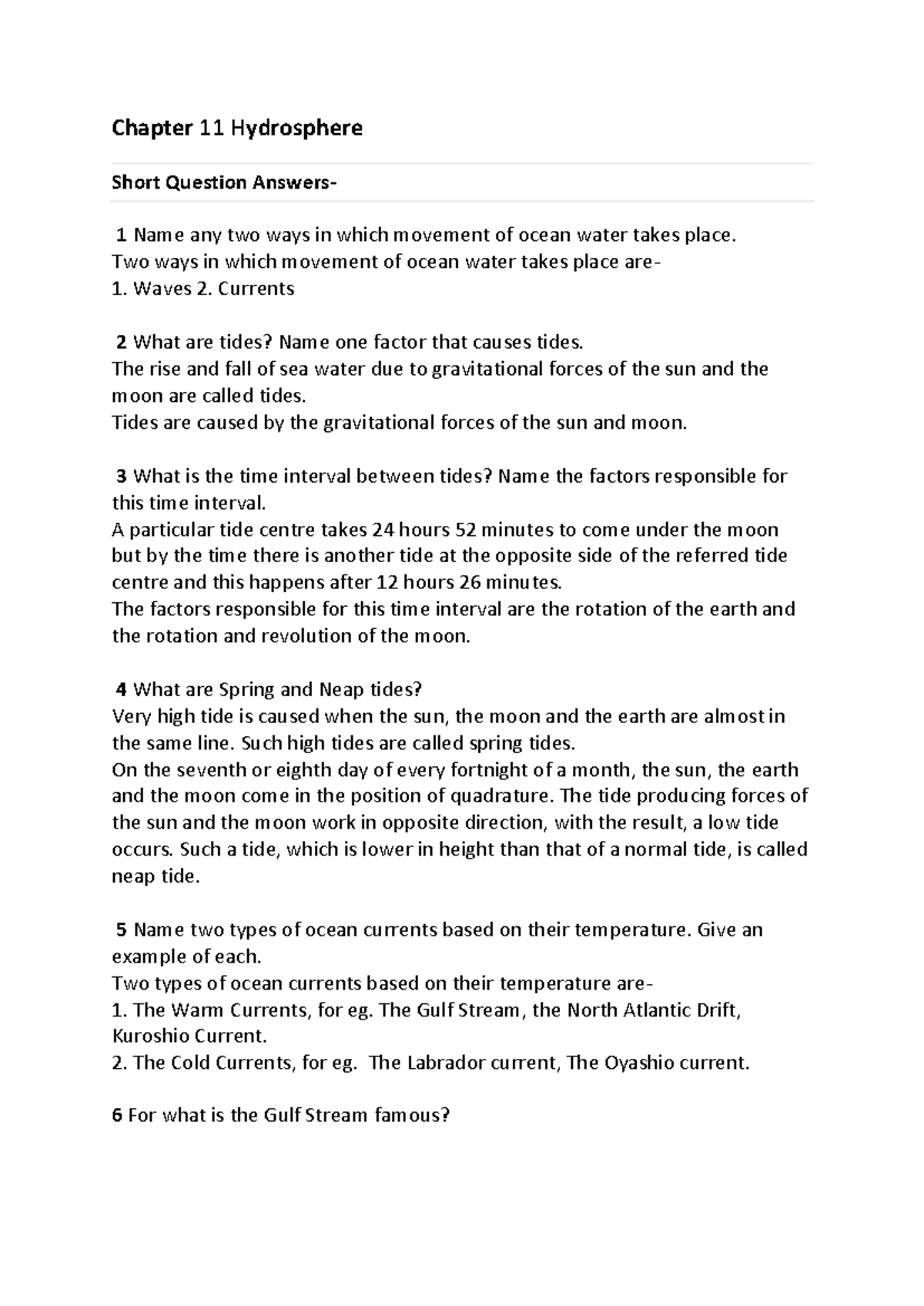 9th Geography Chapter 11 Hydrosphere Notes - Chapter 11 Hydrosphere ...