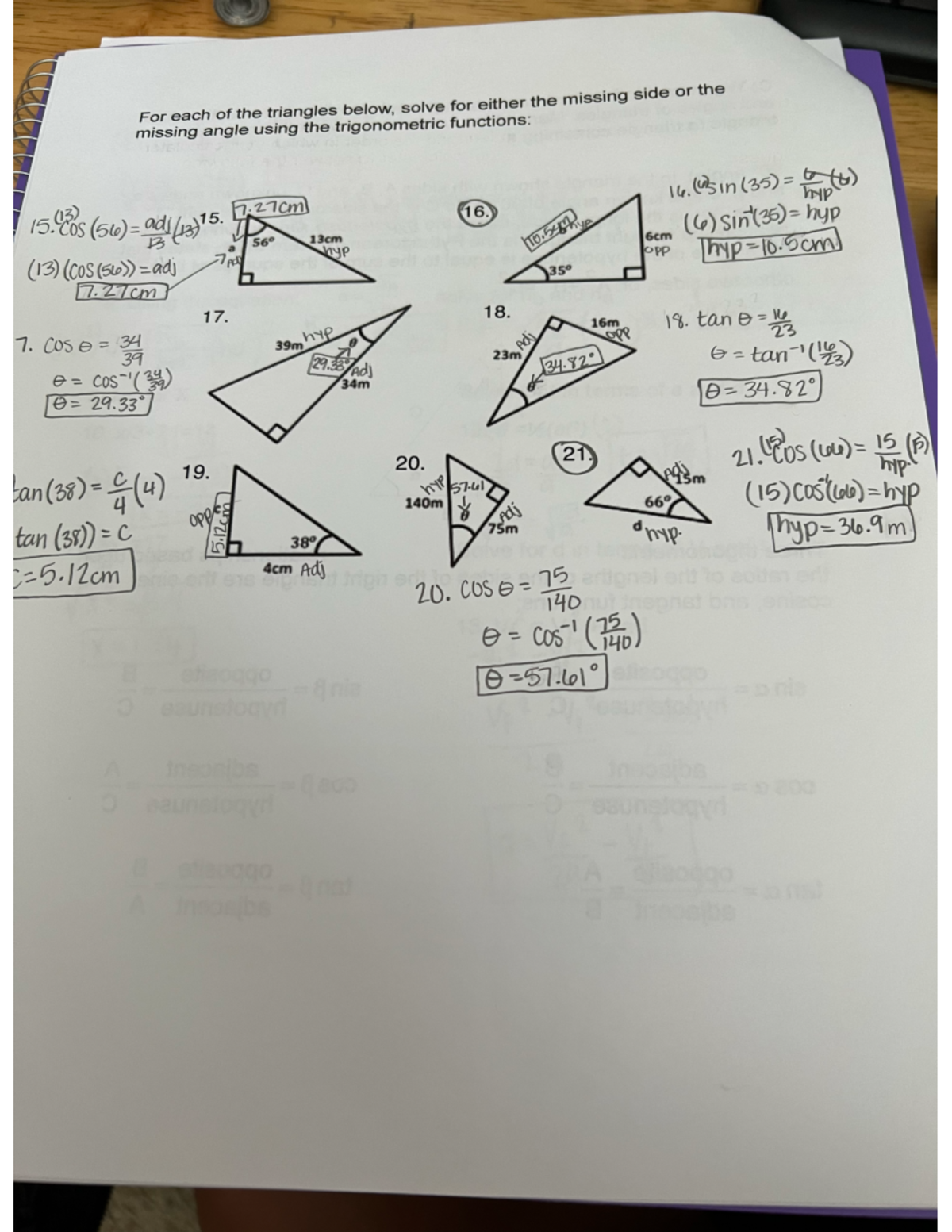 Lab 1 Math Review Answers 3 - For each of the triangles below, solve ...