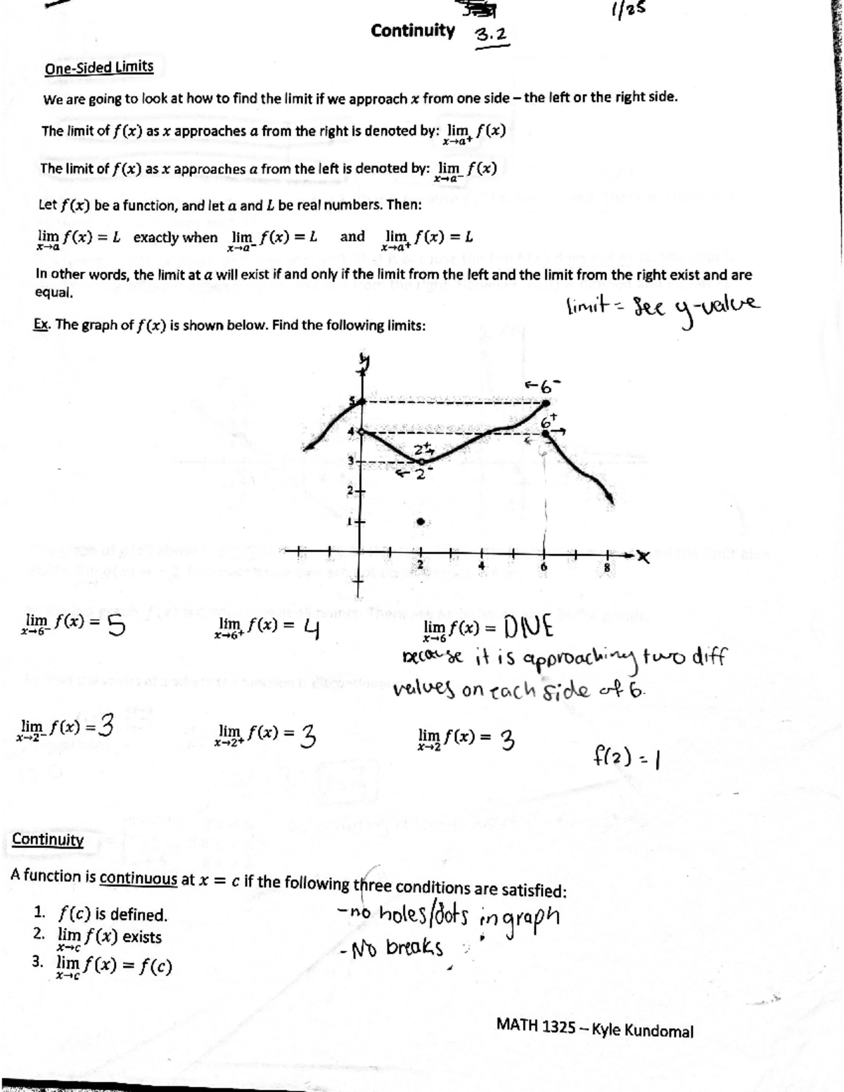 3.2 continuity - calculus notes - MATH 1324 - Studocu