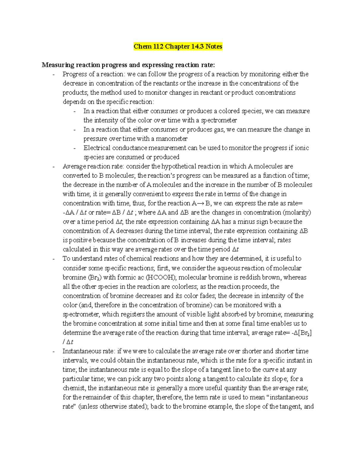 Chem II chapter 14.3 notes - Chem 112 Chapter 14 Notes Measuring ...