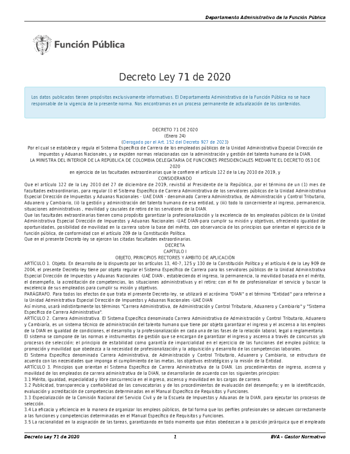 Decreto Ley 71 de 2020 Gestor Normativo - Decreto Ley 71 de 2020 Los ...