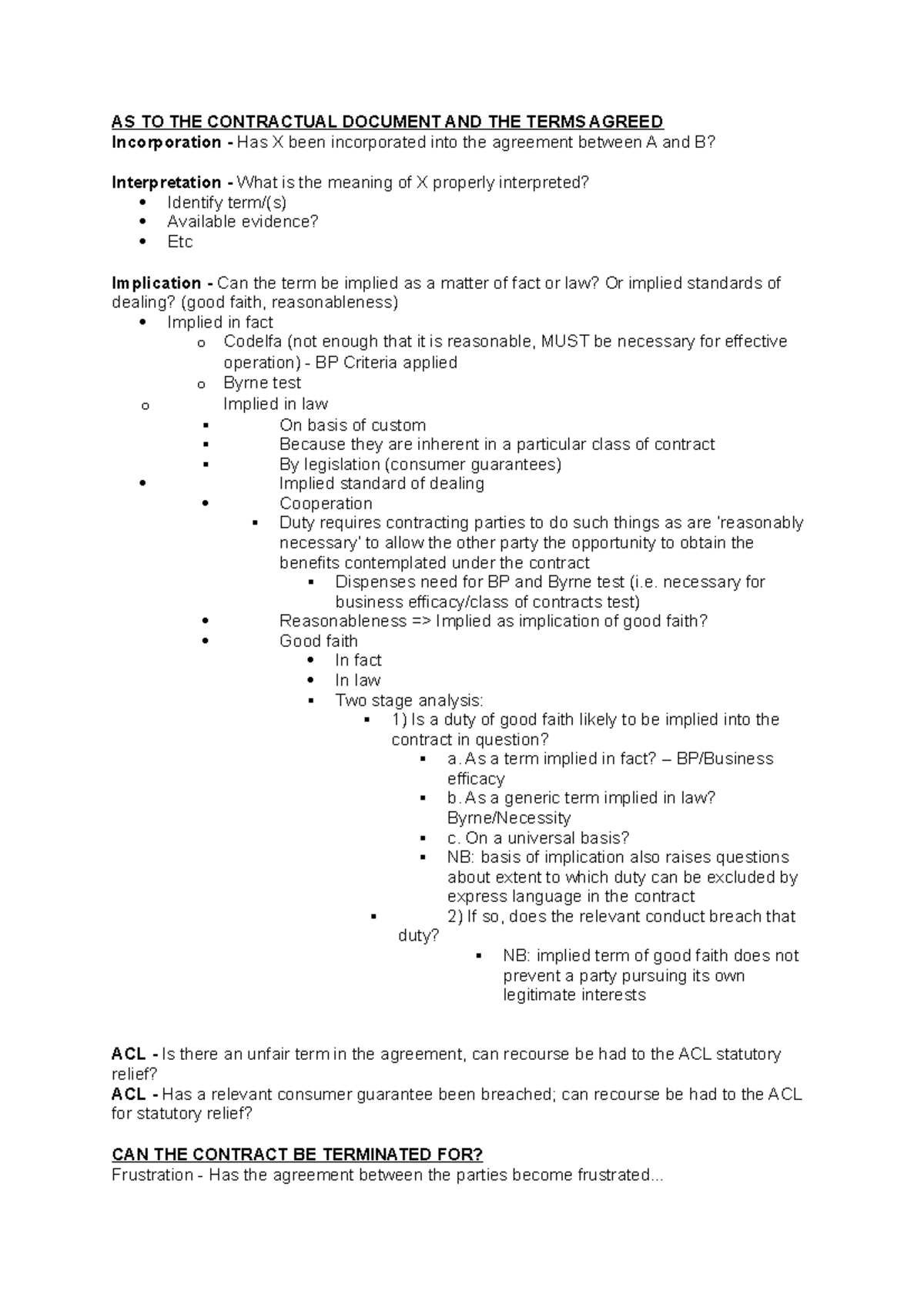 Contract Overview - AS TO THE CONTRACTUAL DOCUMENT AND THE TERMS AGREED ...