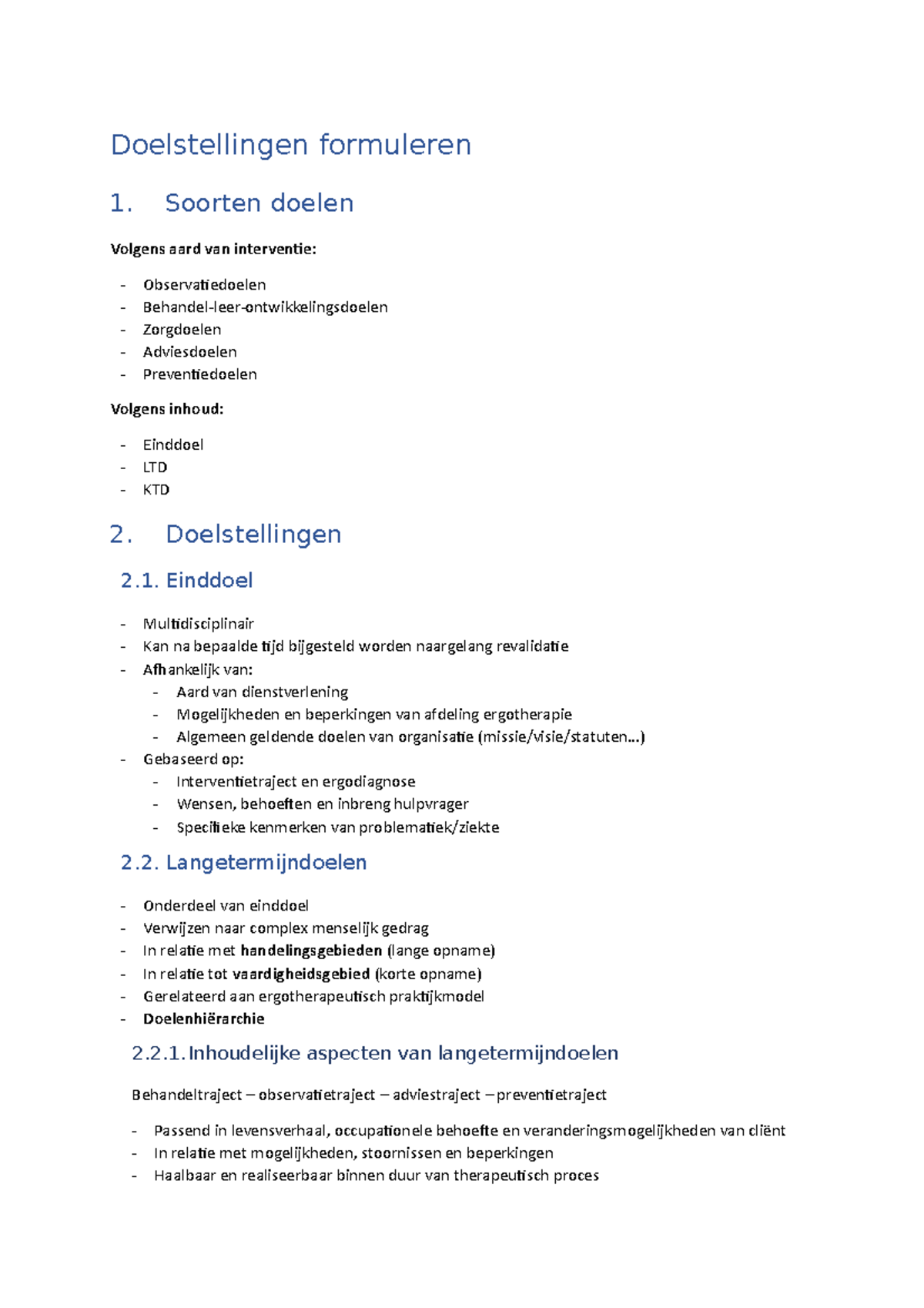 Samenvatting doelstellingen beoordelen en formuleren - Doelstellingen ...