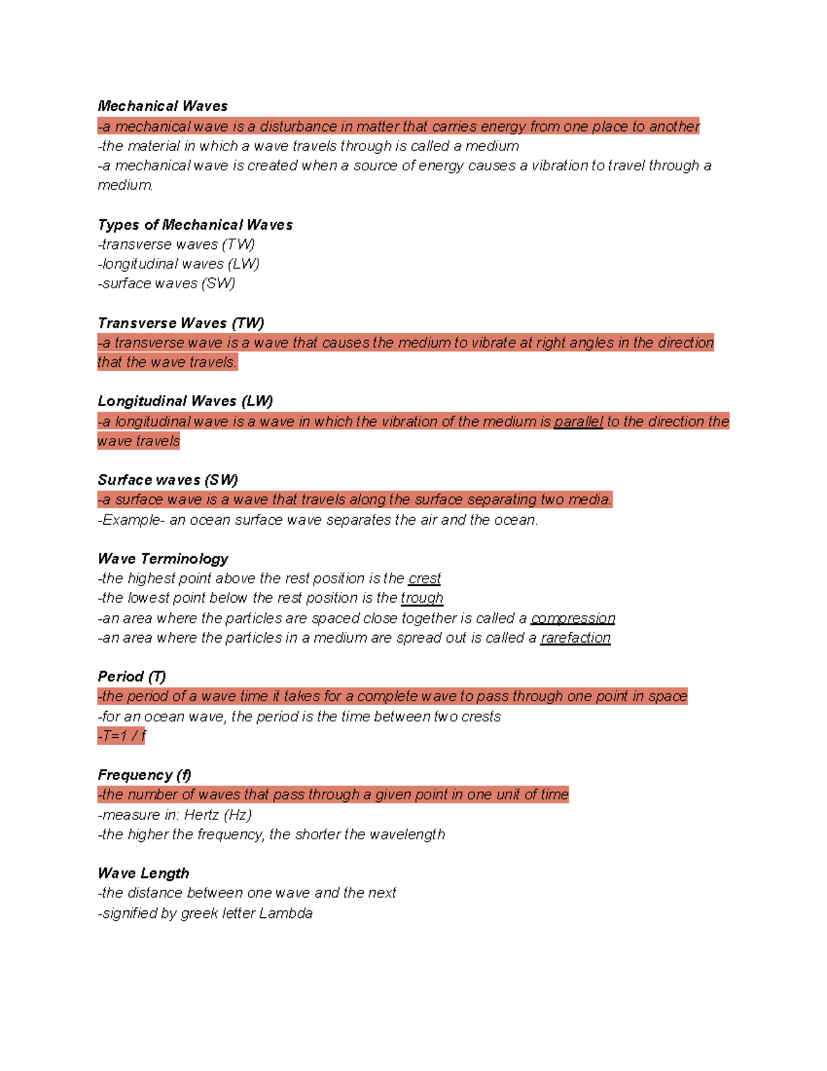 Wave Notes Physical Science - Mechanical Waves -a mechanical wave is a ...