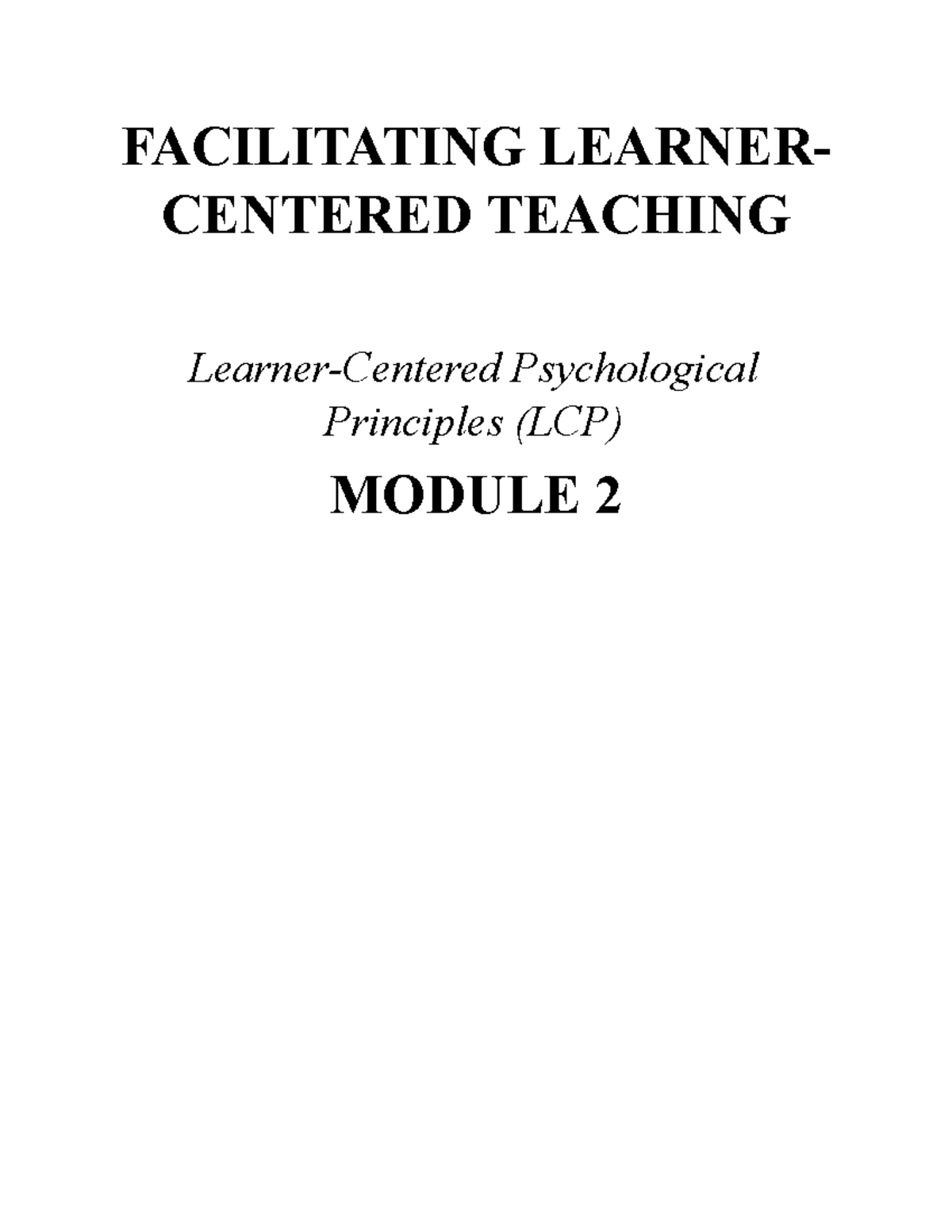 FLCT Module 2 - Lecture notes 2 - Facilitating Learner Centered ...