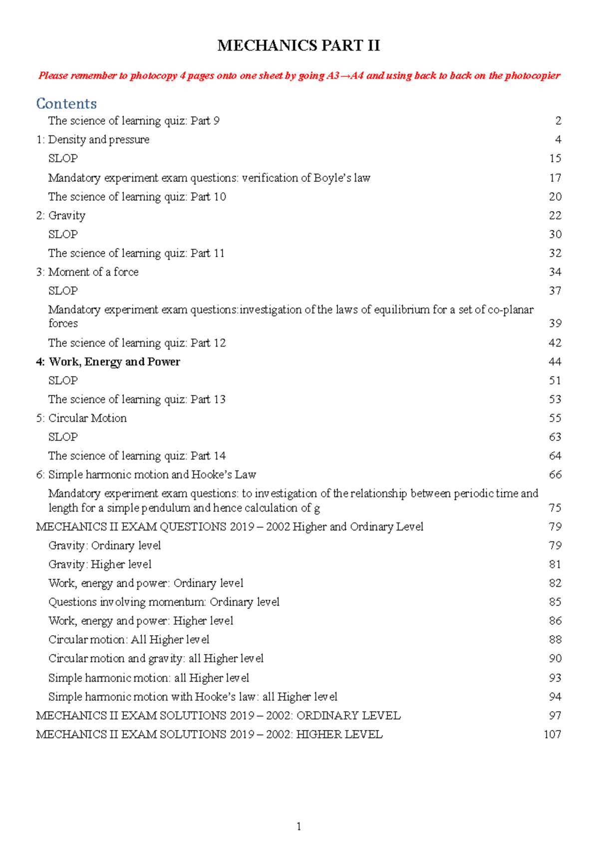 4. Mechanics II Booklet - MECHANICS PART II Please remember to photocopy 4 pages onto one sheet ...