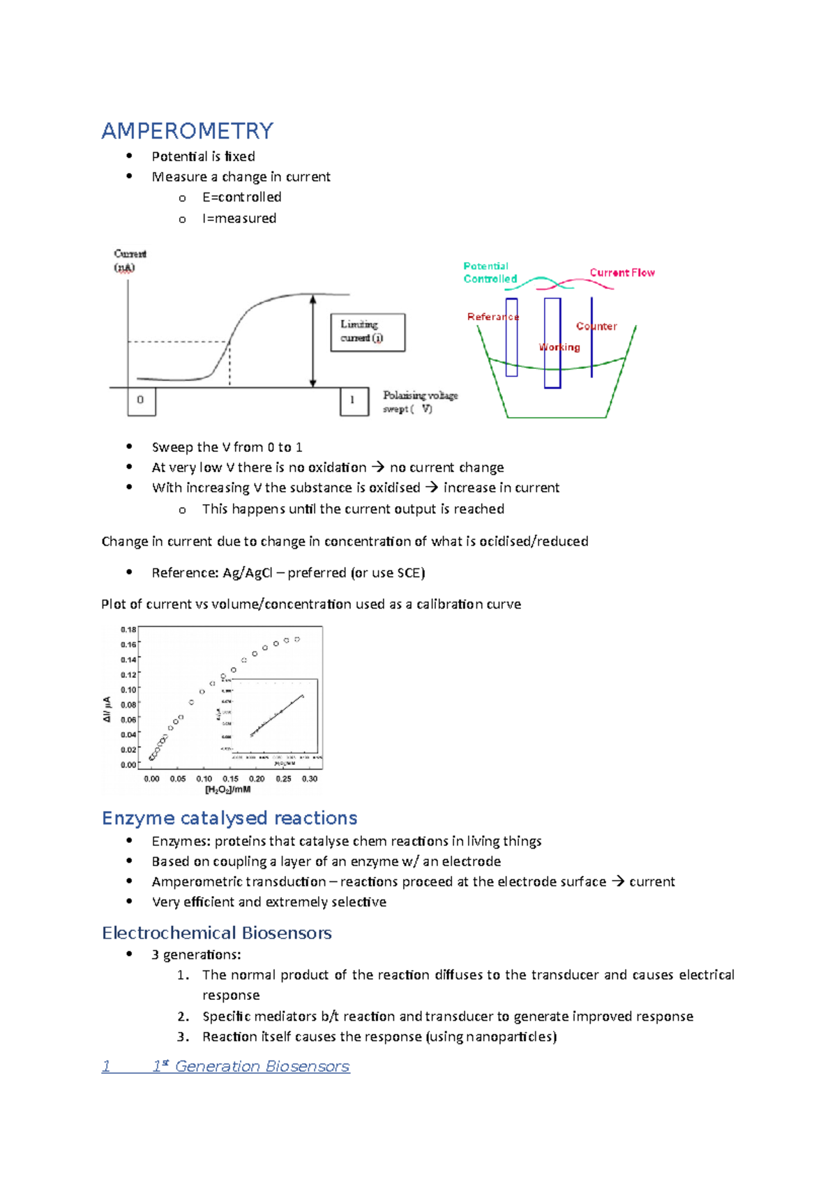 17. Amperometry - AMPEROMETRY Potential is fixed Measure a change in ...
