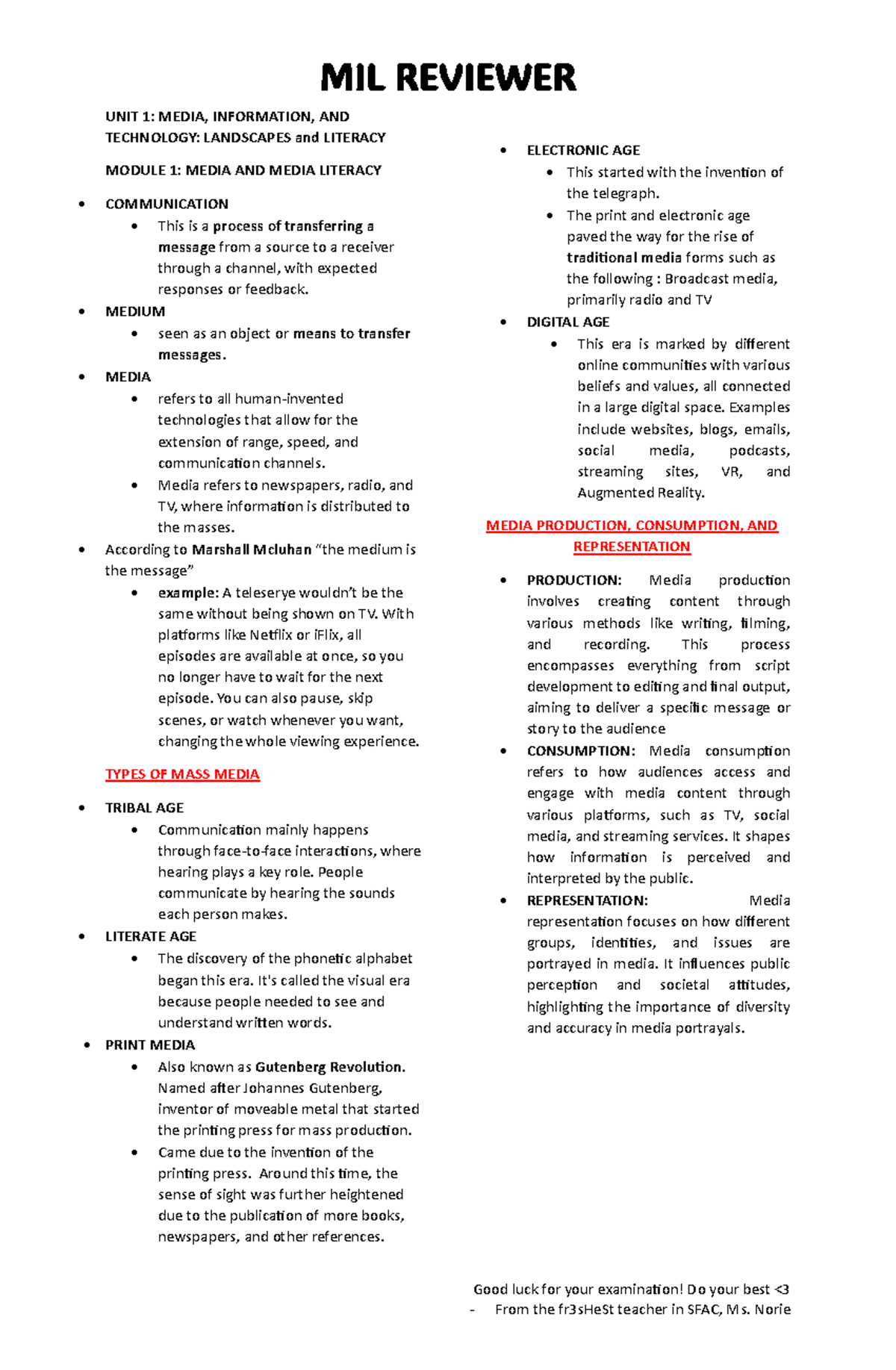 MIL- Reviewer - Helooooo - Good luck for your examination! Do your best