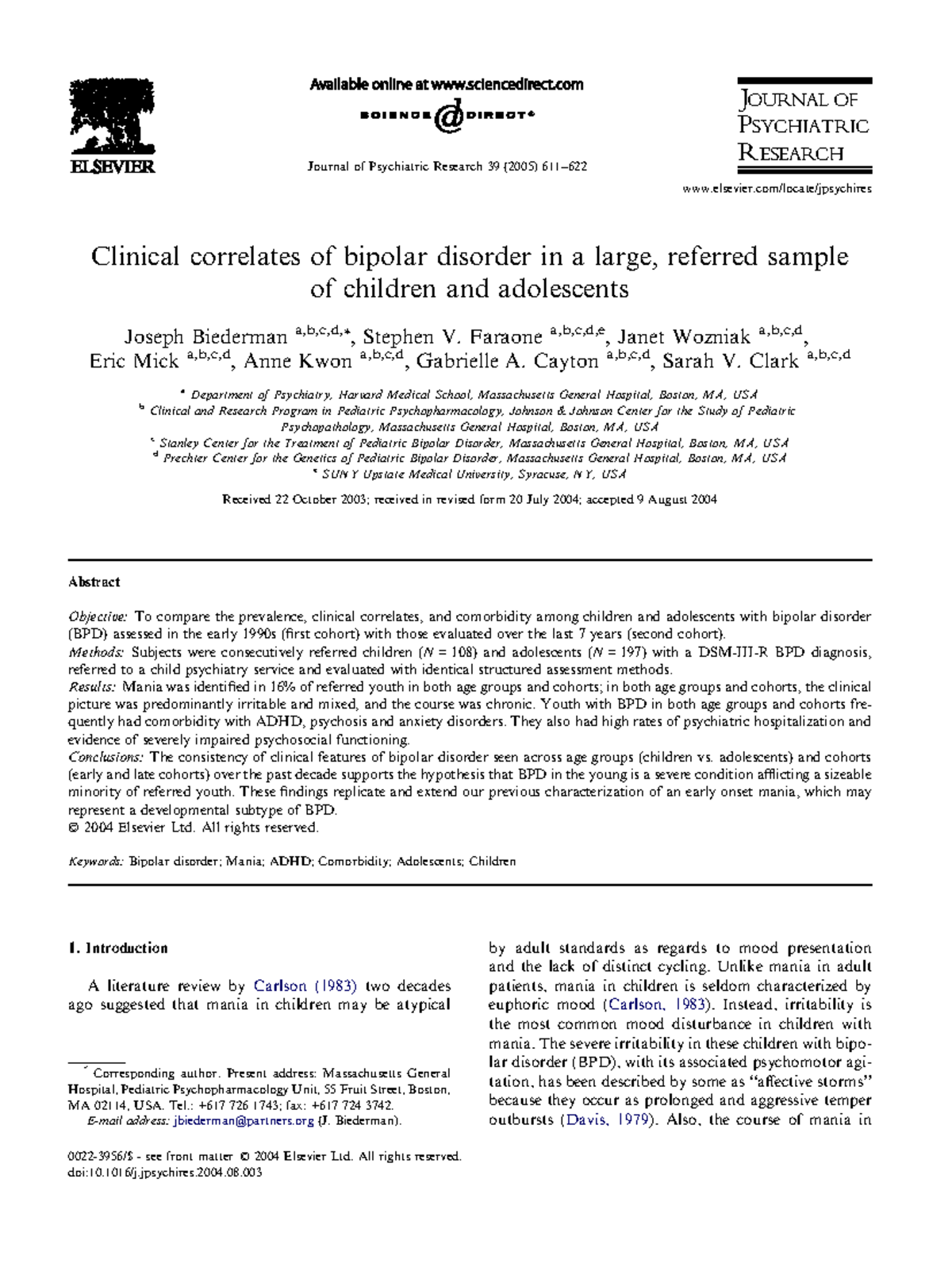 Biederman artikel ful, - Clinical correlates of bipolar disorder in a ...