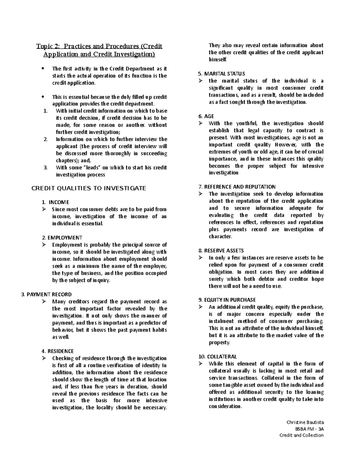 Topic 3- Credit Interview - Topic 2: Practices and Procedures (Credit ...