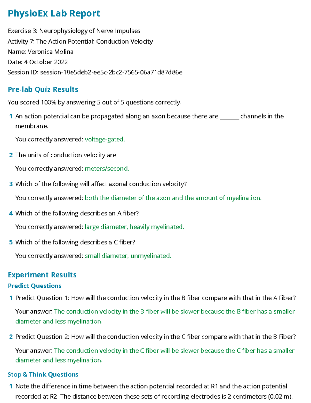 Exercise 3 Activity 7 The action potential: Conduction velocity ...
