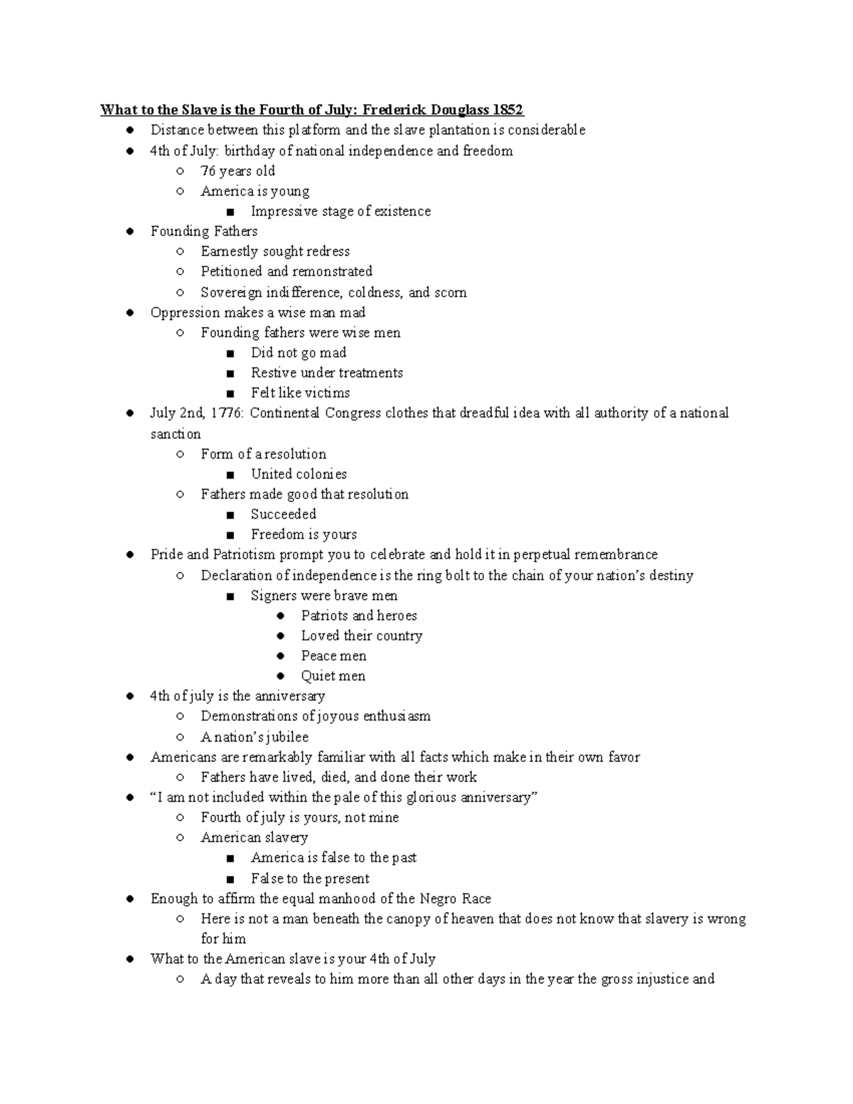 Week 4 Readings - What to the Slave is the Fourth of July: Frederick ...