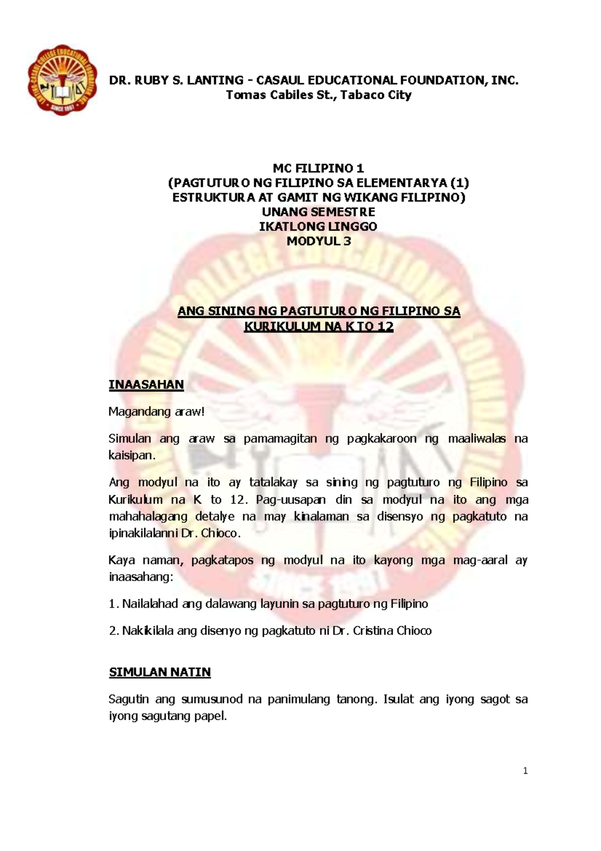 Hilda - nice - DR. RUBY S. LANTING - CASAUL EDUCATIONAL FOUNDATION, INC ...