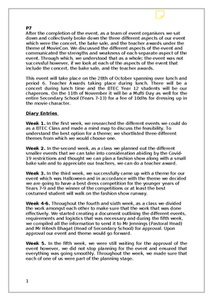 P5,P6,M3 and D2 Unit 4 Btec Business Management Managing an Event BTEC ...