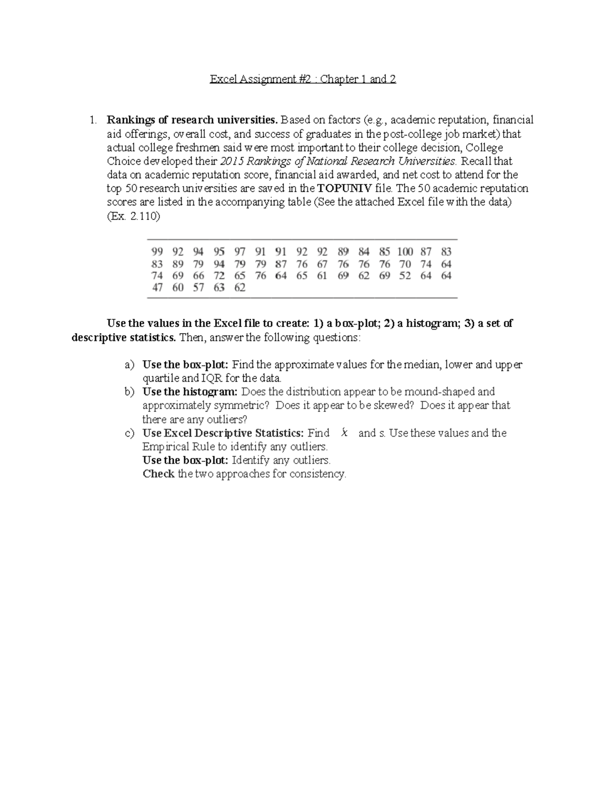 STAT 2300 Excel Assignment #2 Chapter 1&2 - Excel Assignment #2 ...