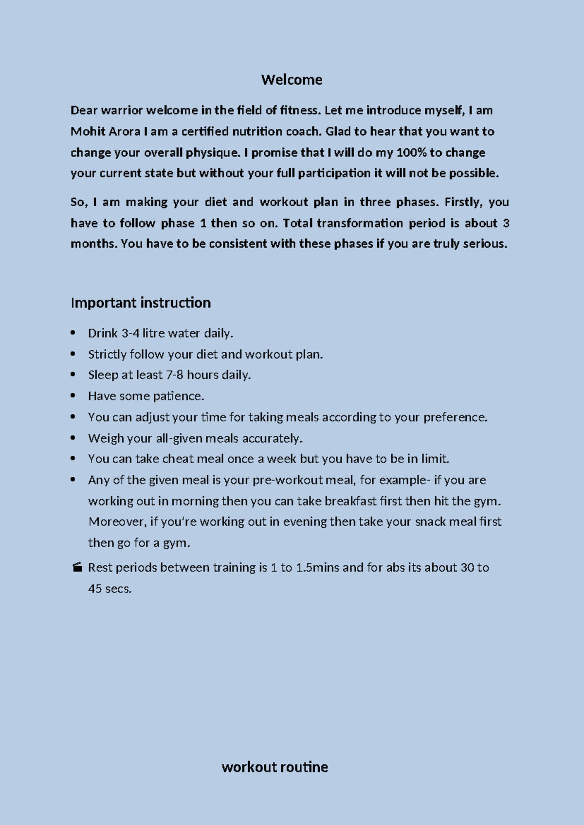 Welcome and workout routine -converted - Welcome Dear warrior welcome ...