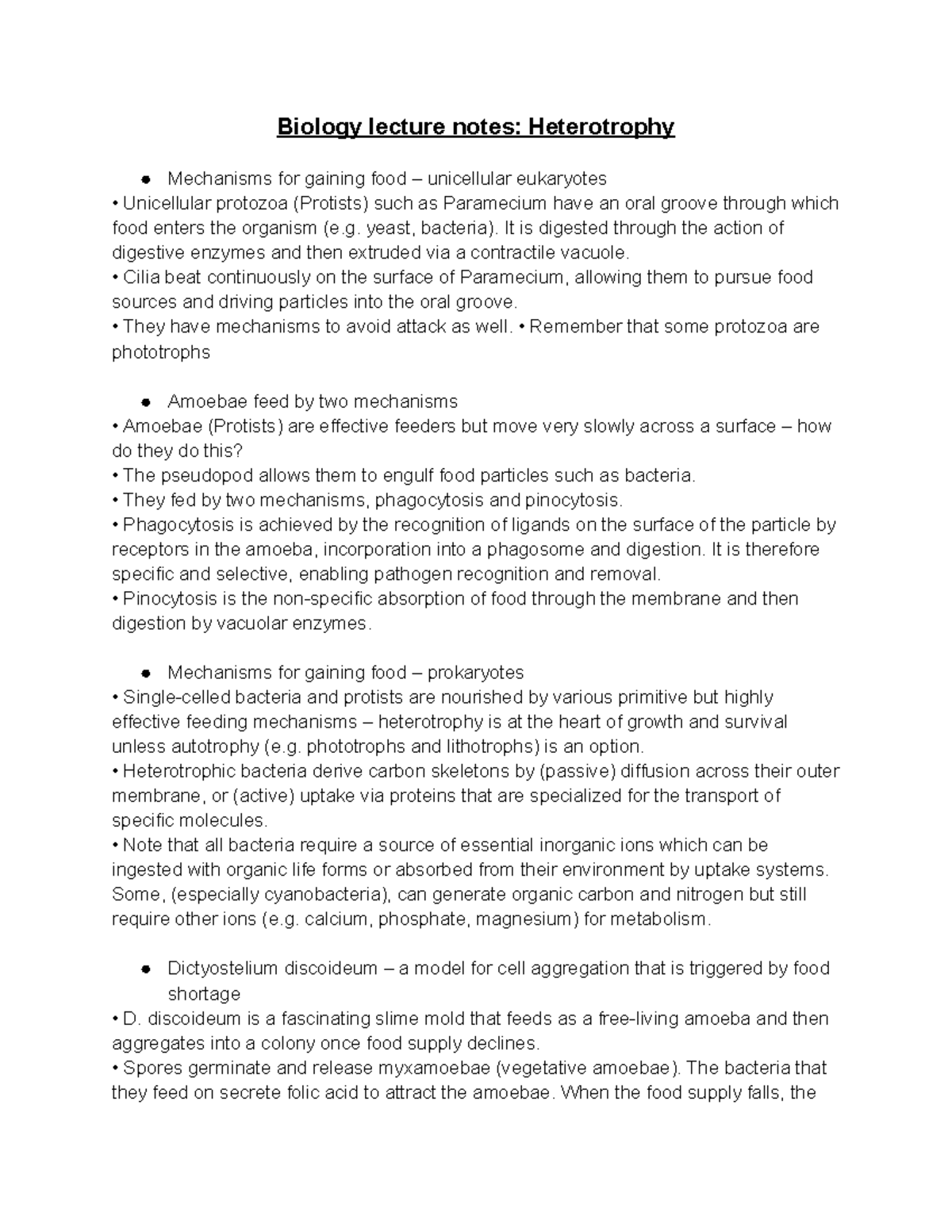 Biology lecture notes Heterotrophy - yeast, bacteria). It is digested ...
