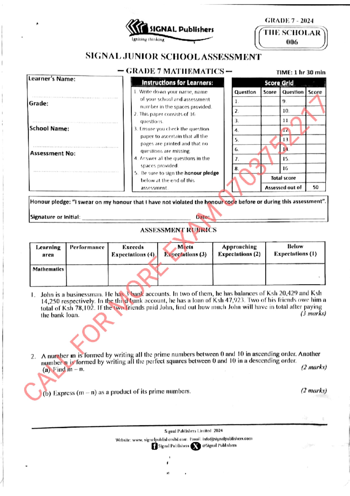 Signal 006 grade 7 maths - GRADE 7 2024 SIGNAL Publishers THE SCHOLAR ...