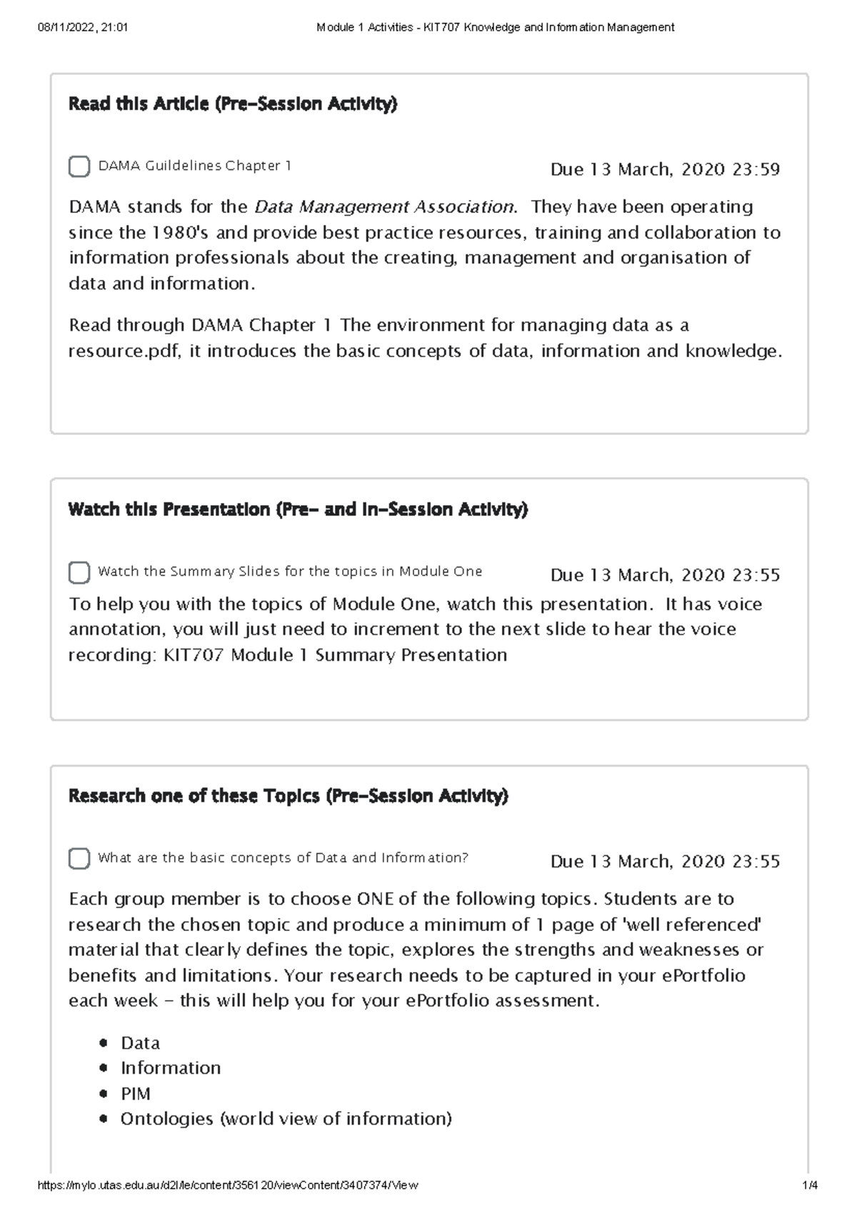 Module 1 Activities - KIT707 Knowledge and Information Management ...