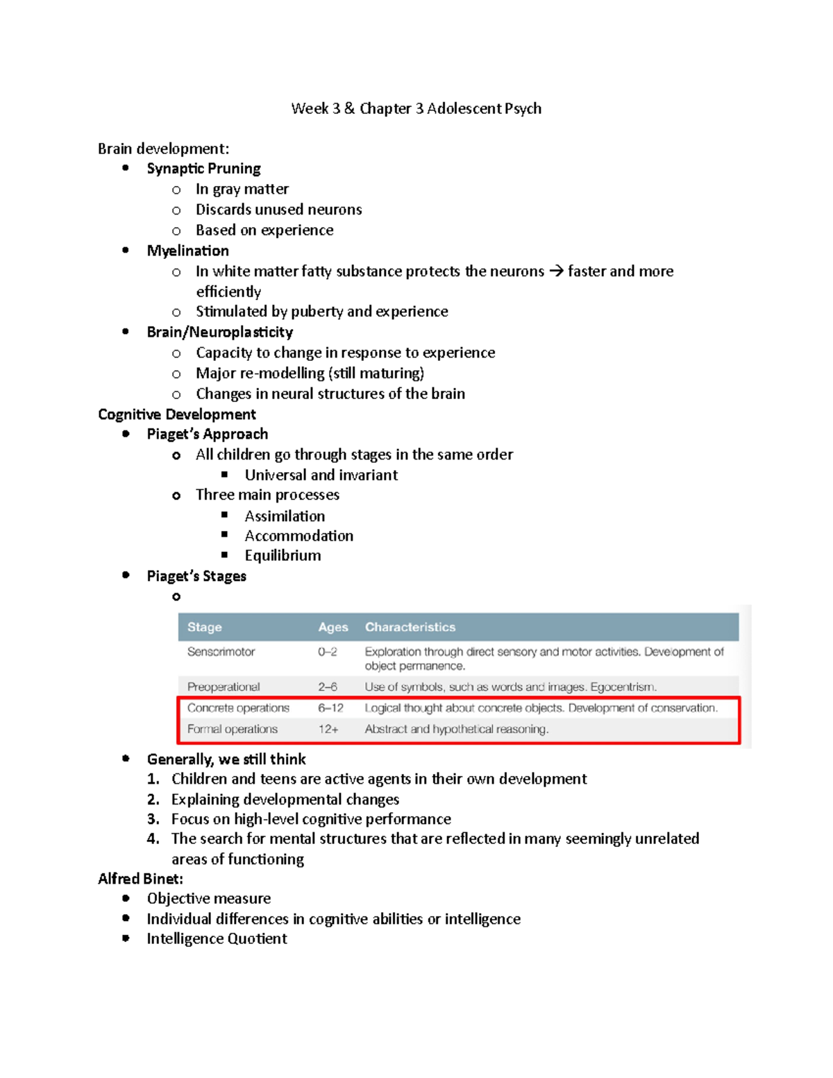 Week 3 lecture and chapter - Week 3 & Chapter 3 Adolescent Psych Brain ...