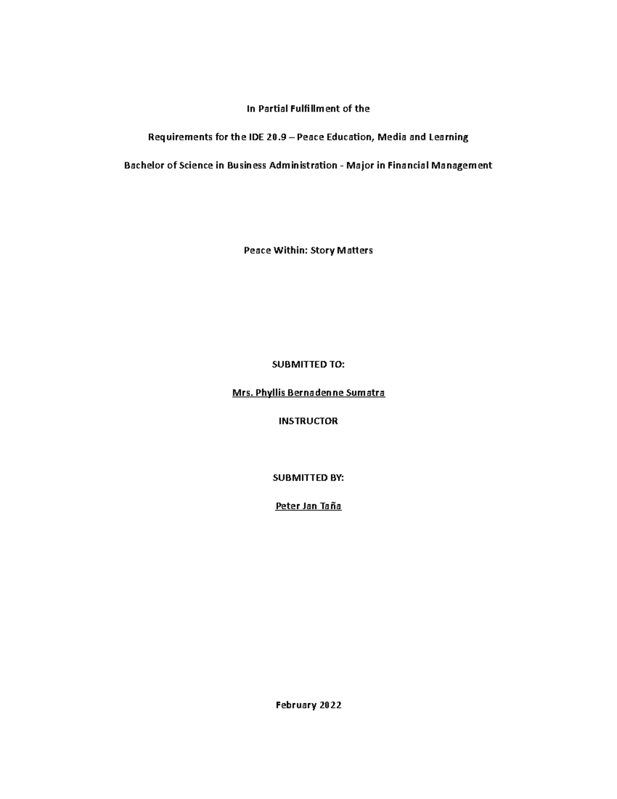 Proposal Literature for Peace - LICEO U - Studocu