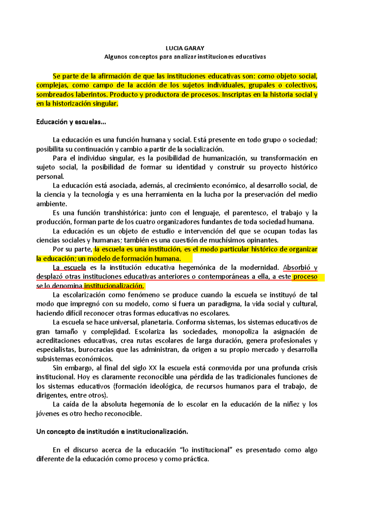 Garay Lucía Algunos conceptos para analizar instituciones educativas ...