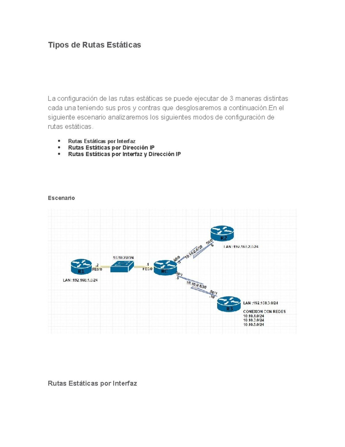 Ejemplo de ensayo enrutamiento - Tipos de Rutas Estáticas La configuración de las rutas ...