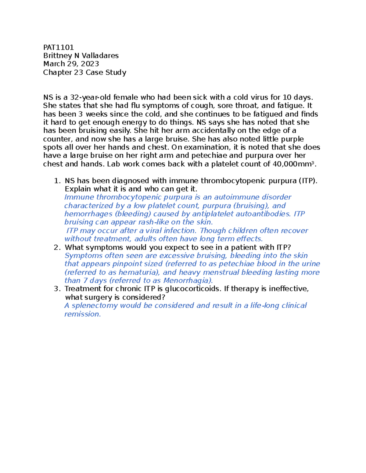 Chapter 23 Case Study - PAT Brittney N Valladares March 29, 2023 ...
