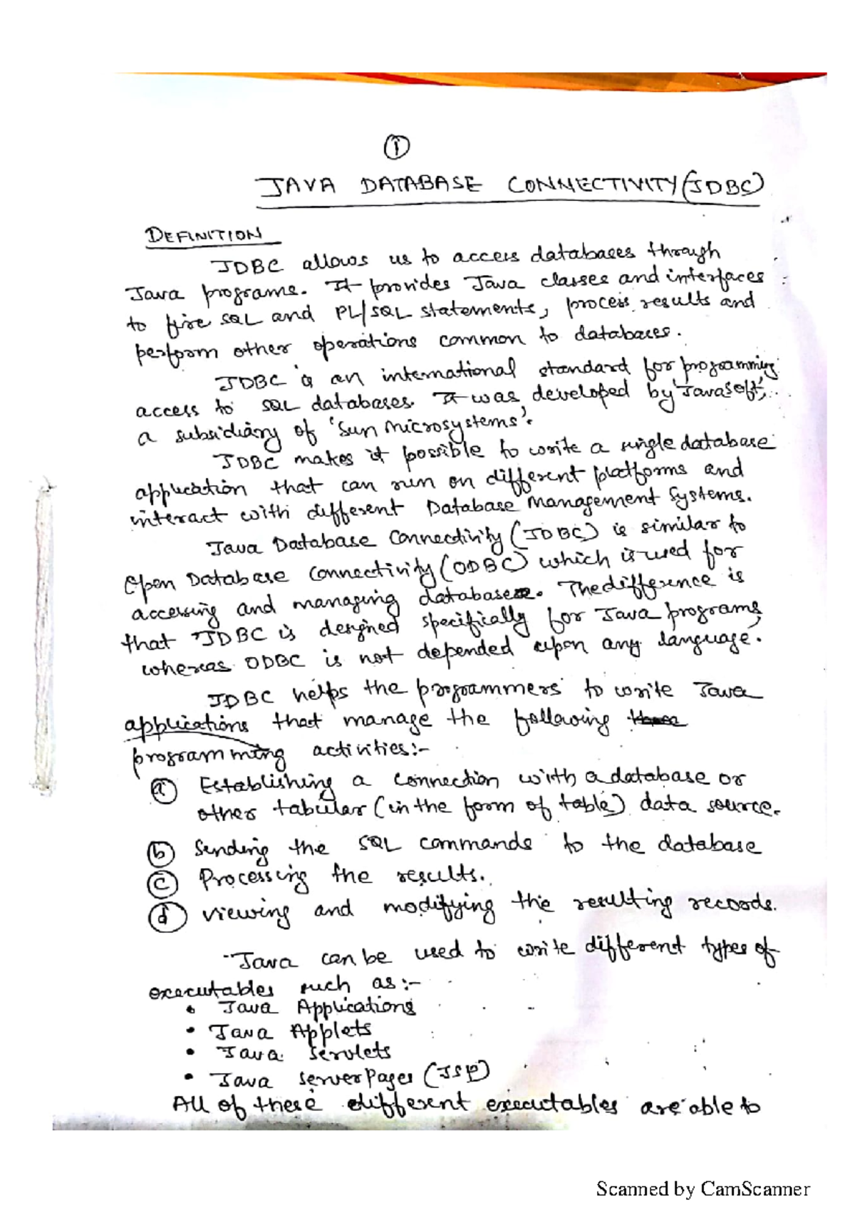 JDBC-Notes - Lecture notes on JDBC - Computer Science - Studocu
