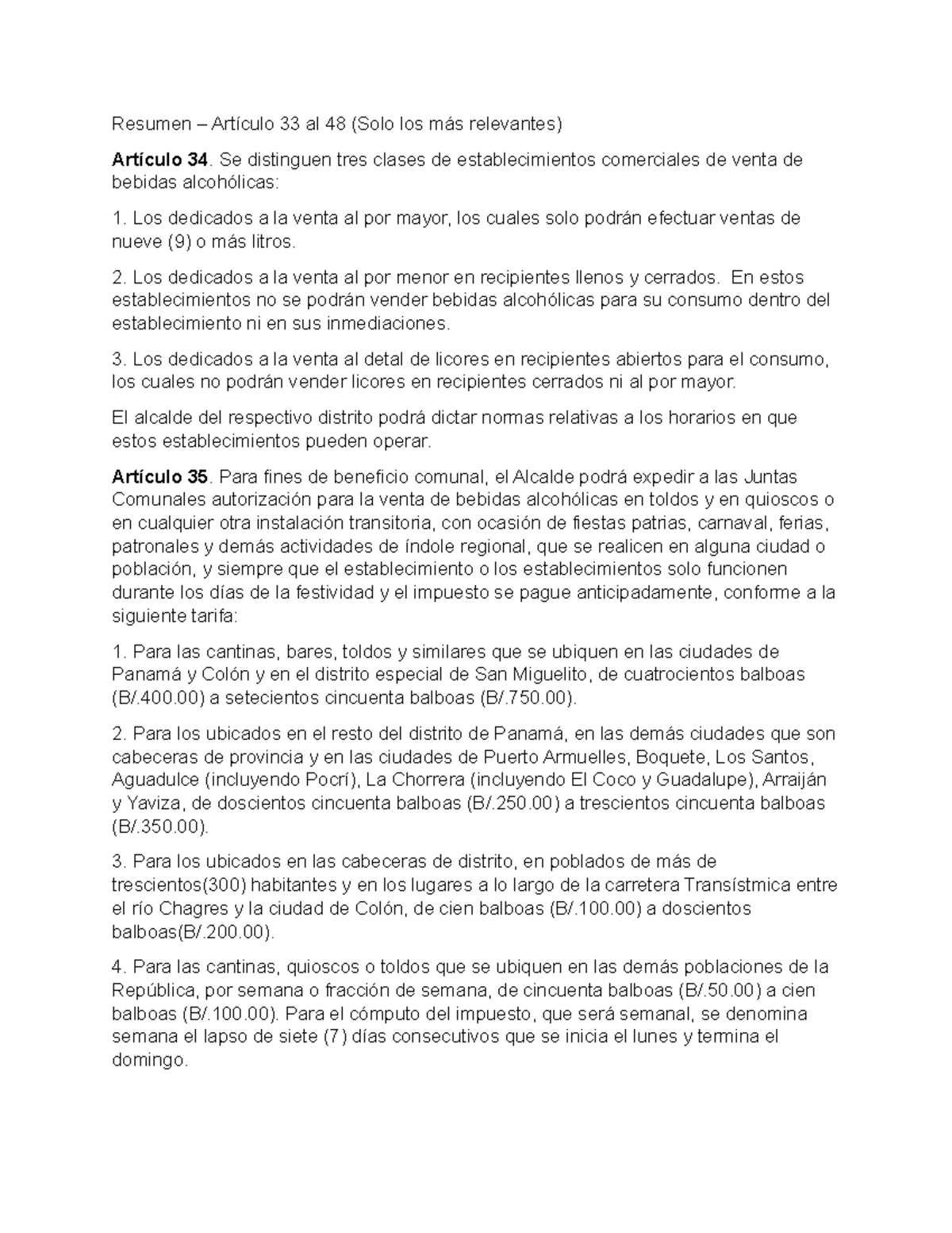 Resumen de la Ley(Art. 33-48) - Resumen – Artículo 33 al 48 (Solo los ...