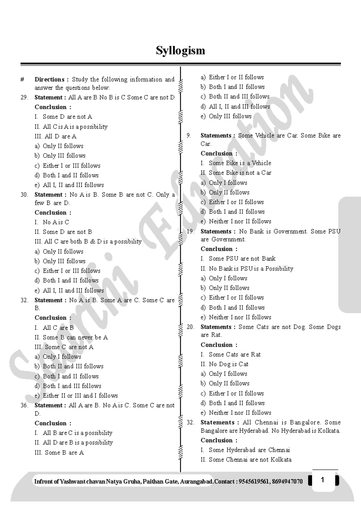 Syllogism - Math reasoning solving - S aarthi Education Saarthi ...