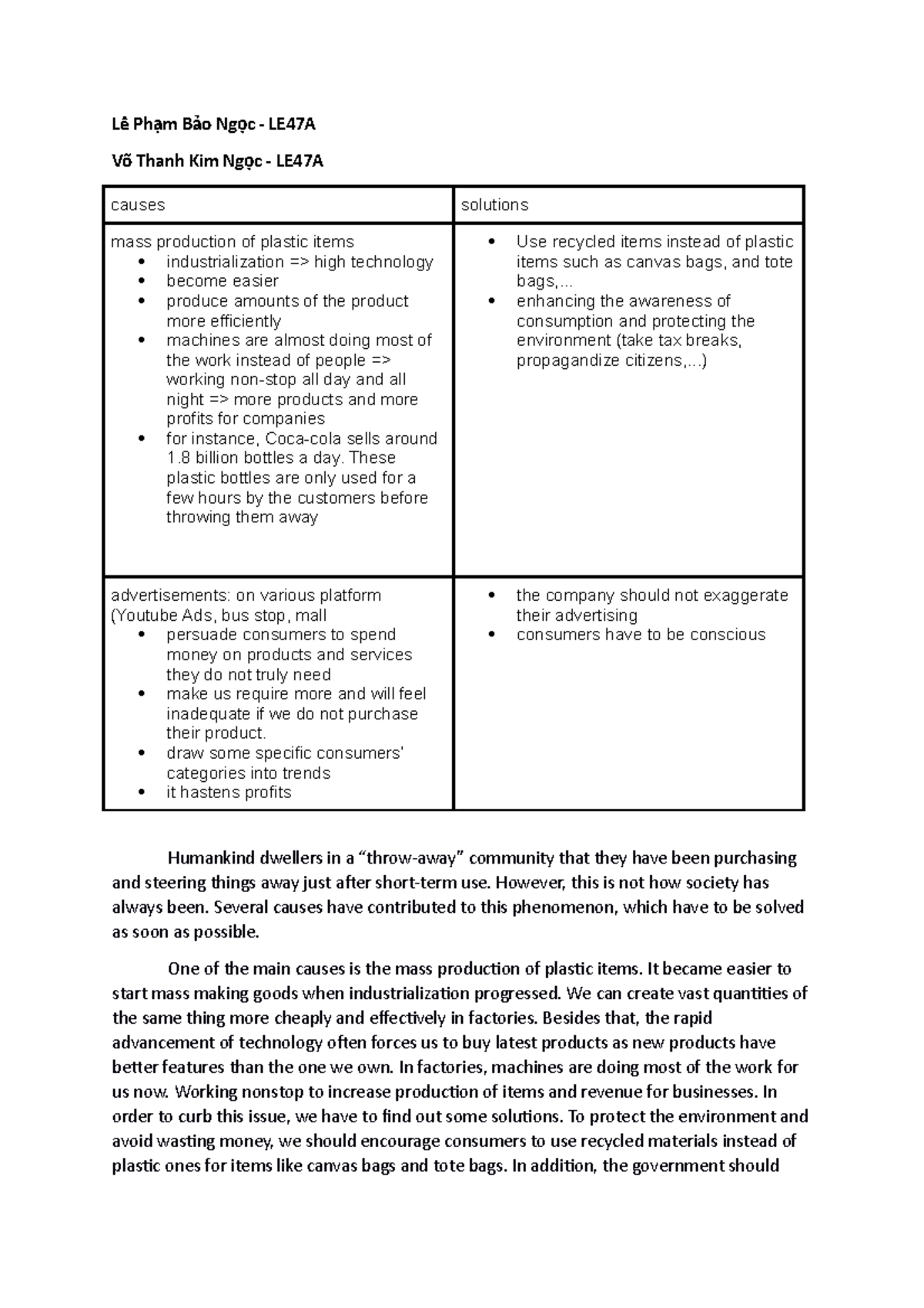 Throw away society - hiii - Lê Ph m B o Ng c - LE47Aạ ả ọ Võ Thanh Kim Ng c - LE47Aọ causes ...