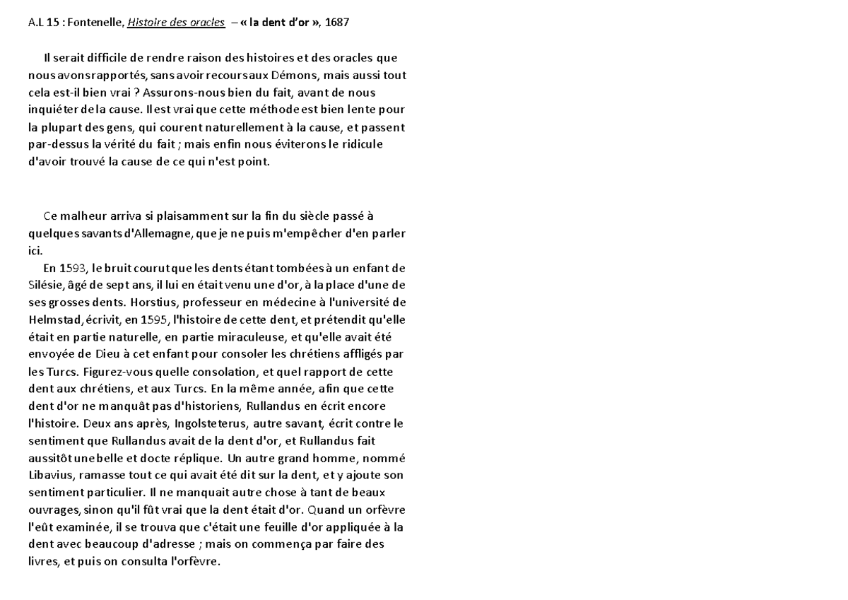 LL 15 - Lecture linéaire numéro 15 - A 15 : Fontenelle, Histoire des ...