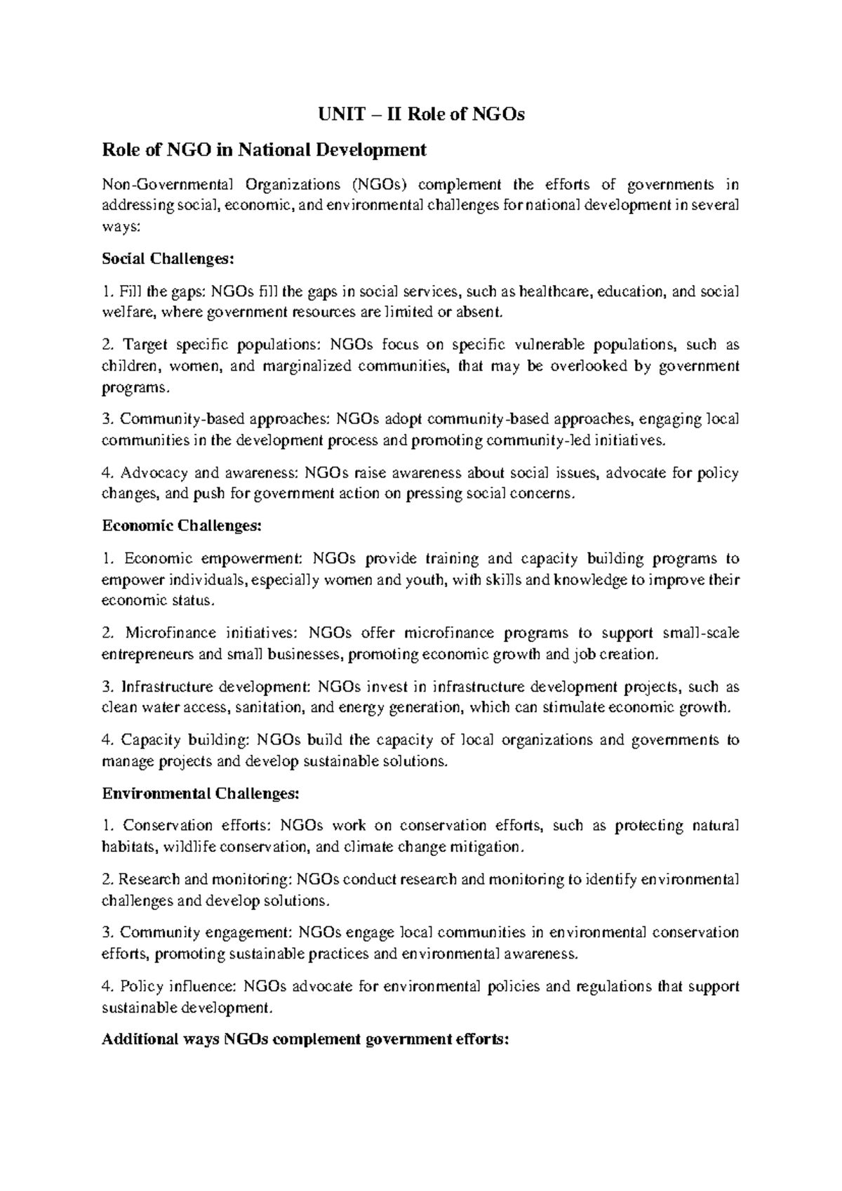 OMG352 Role of NGO -Notes - UNIT – II Role of NGOs Role of NGO in ...